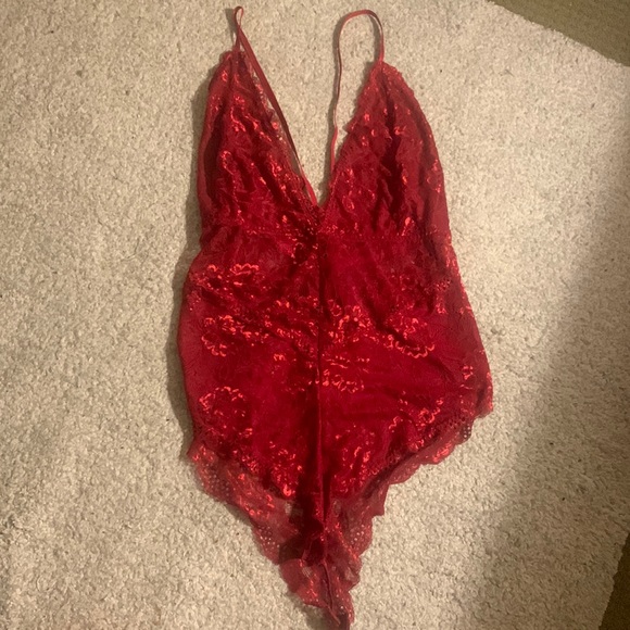 Intimates & Sleepwear | Red Lacey Onesie | Poshmark